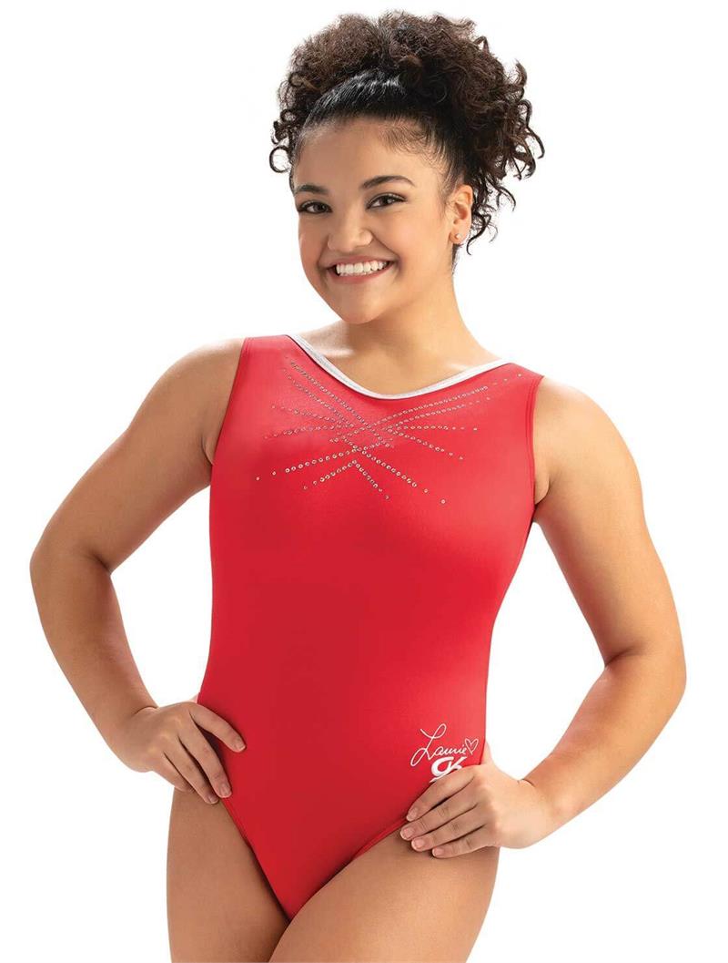 E3993 Red Sparkle Laurie Hernandez Gymnastics Workout Leotard Gym Leo
